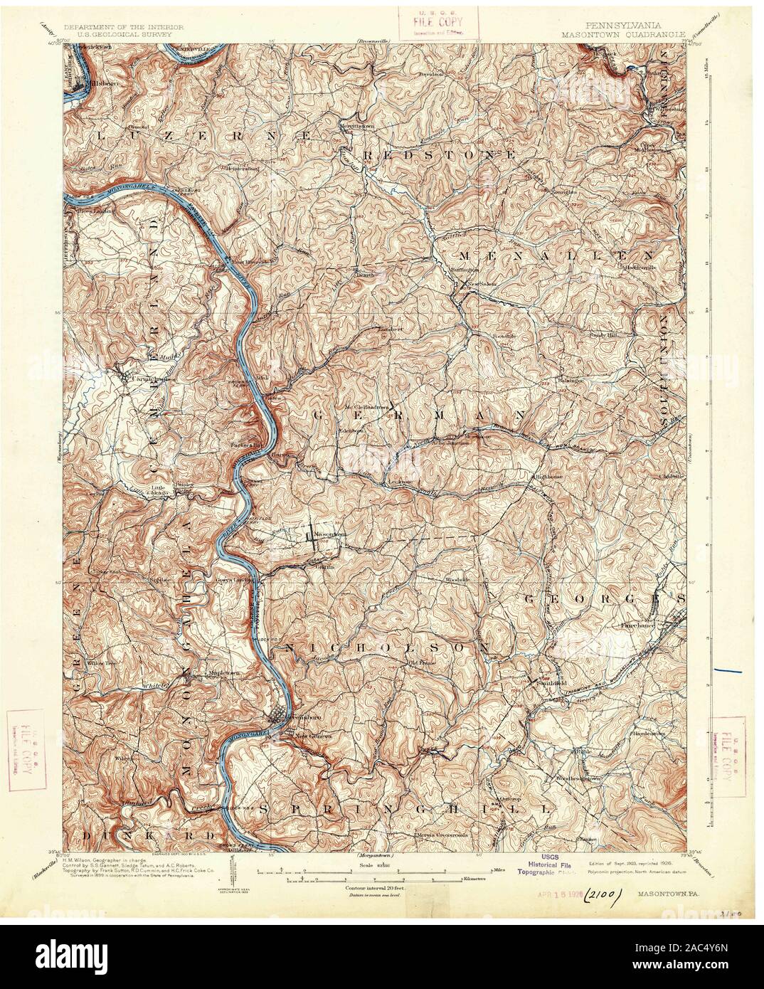 USGS TOPO Map Pennsylvania PA Masontown 170187 1903 62500 Restoration ...