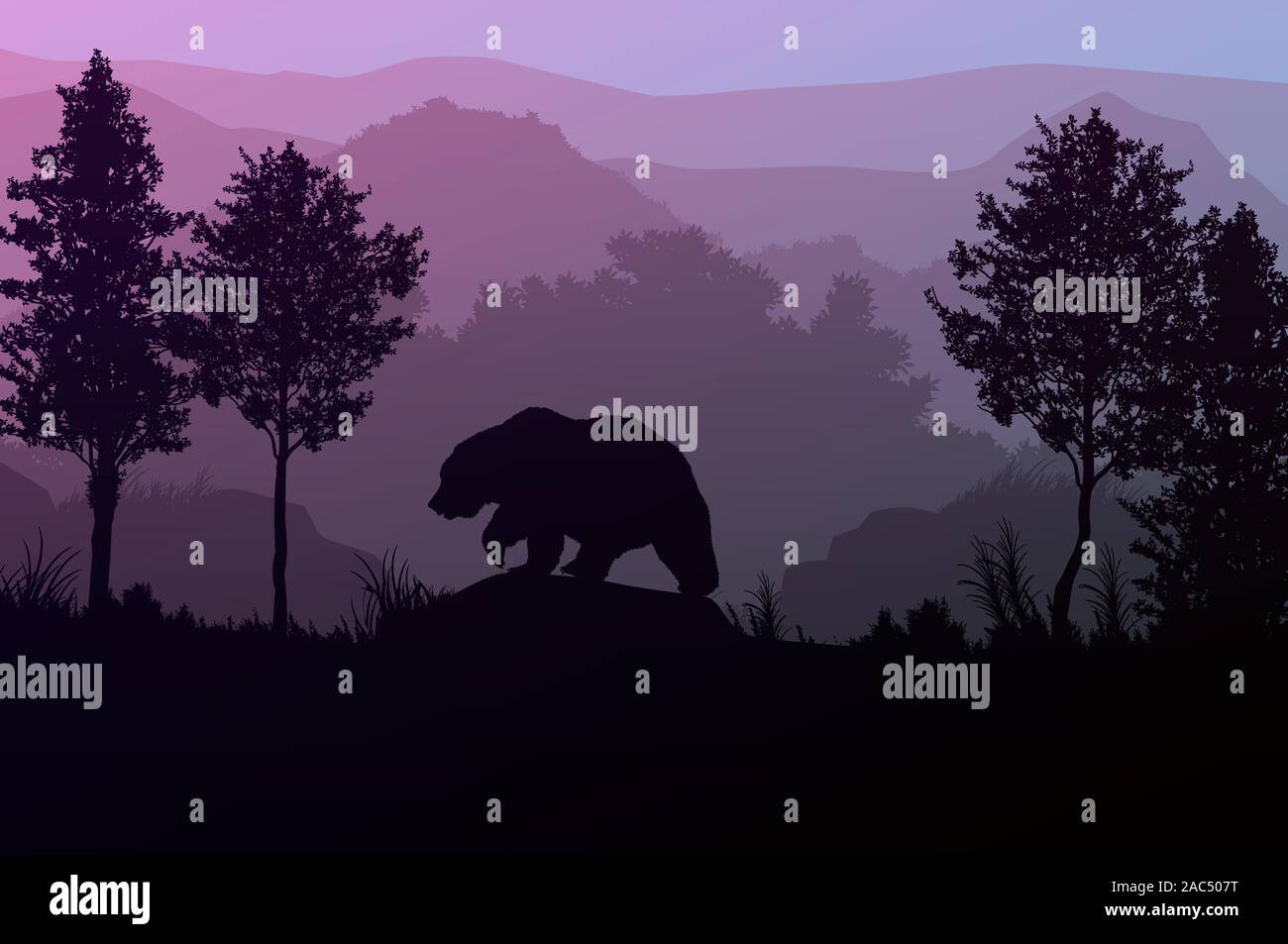 Red mountain green trees Stock Vector Images - Alamy