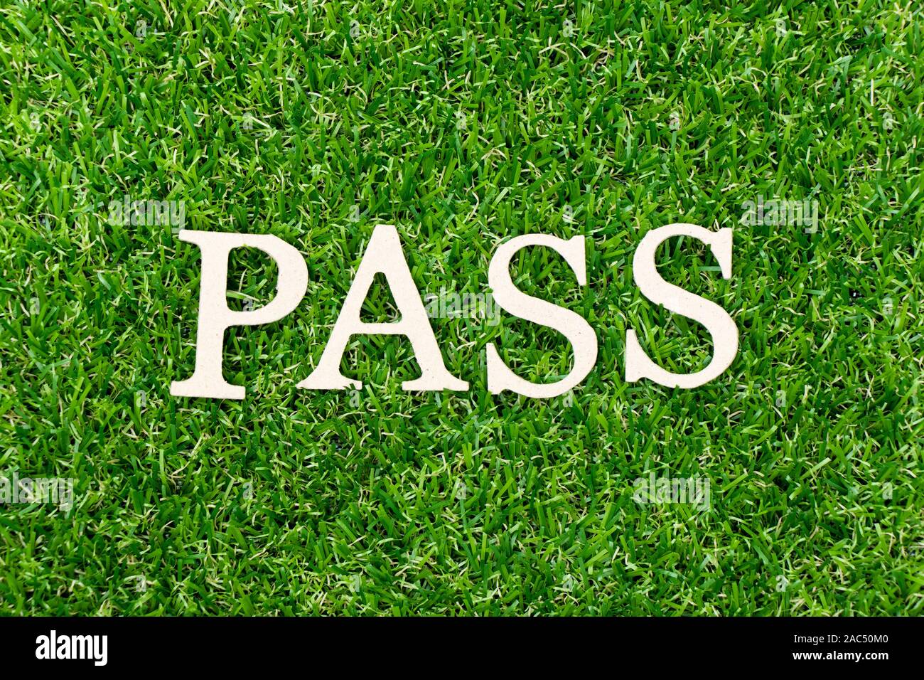 Wood letter in word pass on green grass background Stock Photo - Alamy