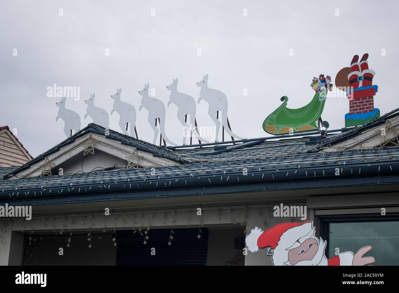 Adelaide, Australia 1 December 2019. A house decorated with six white ...