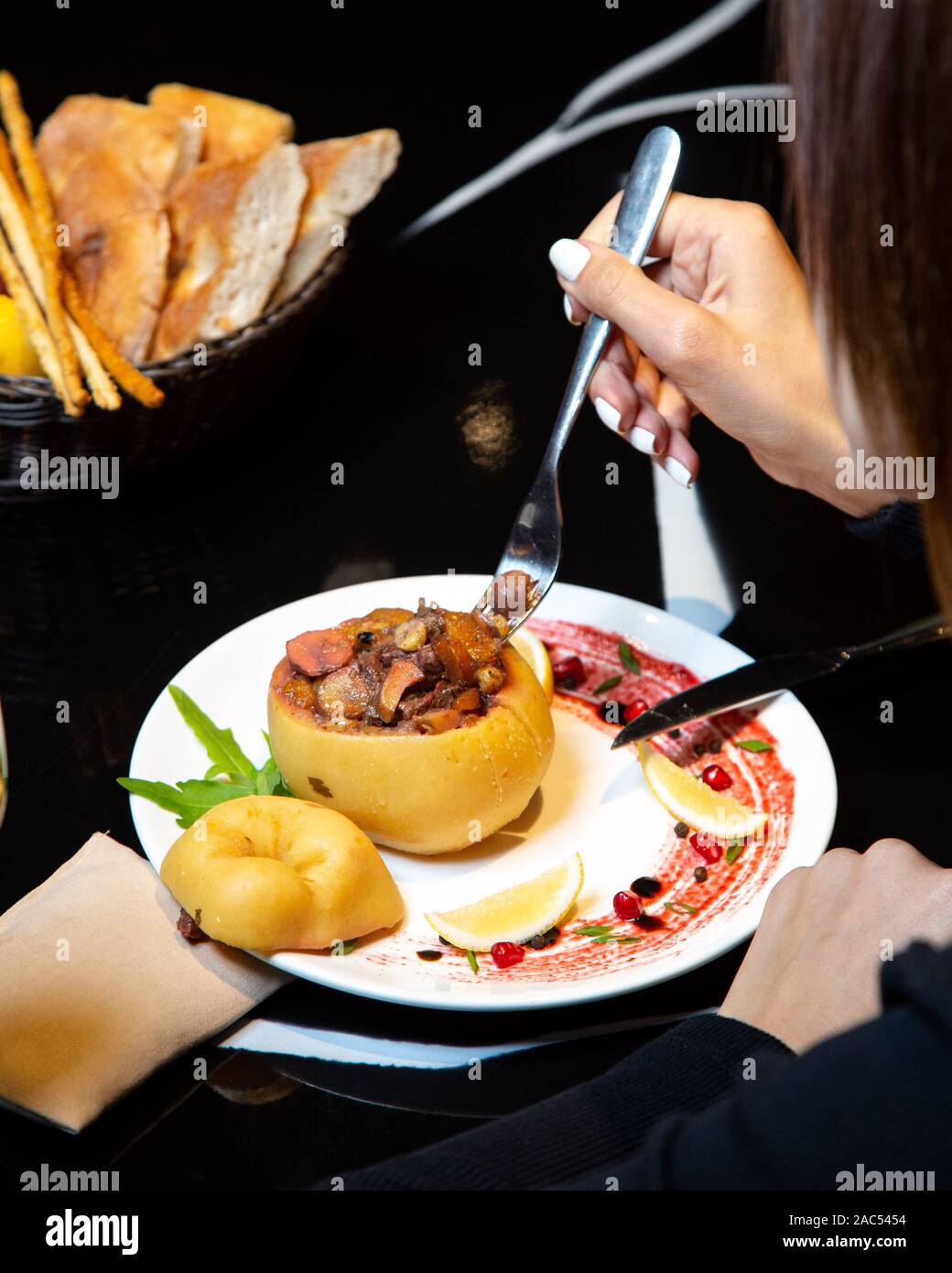baked food served in quince Stock Photo - Alamy