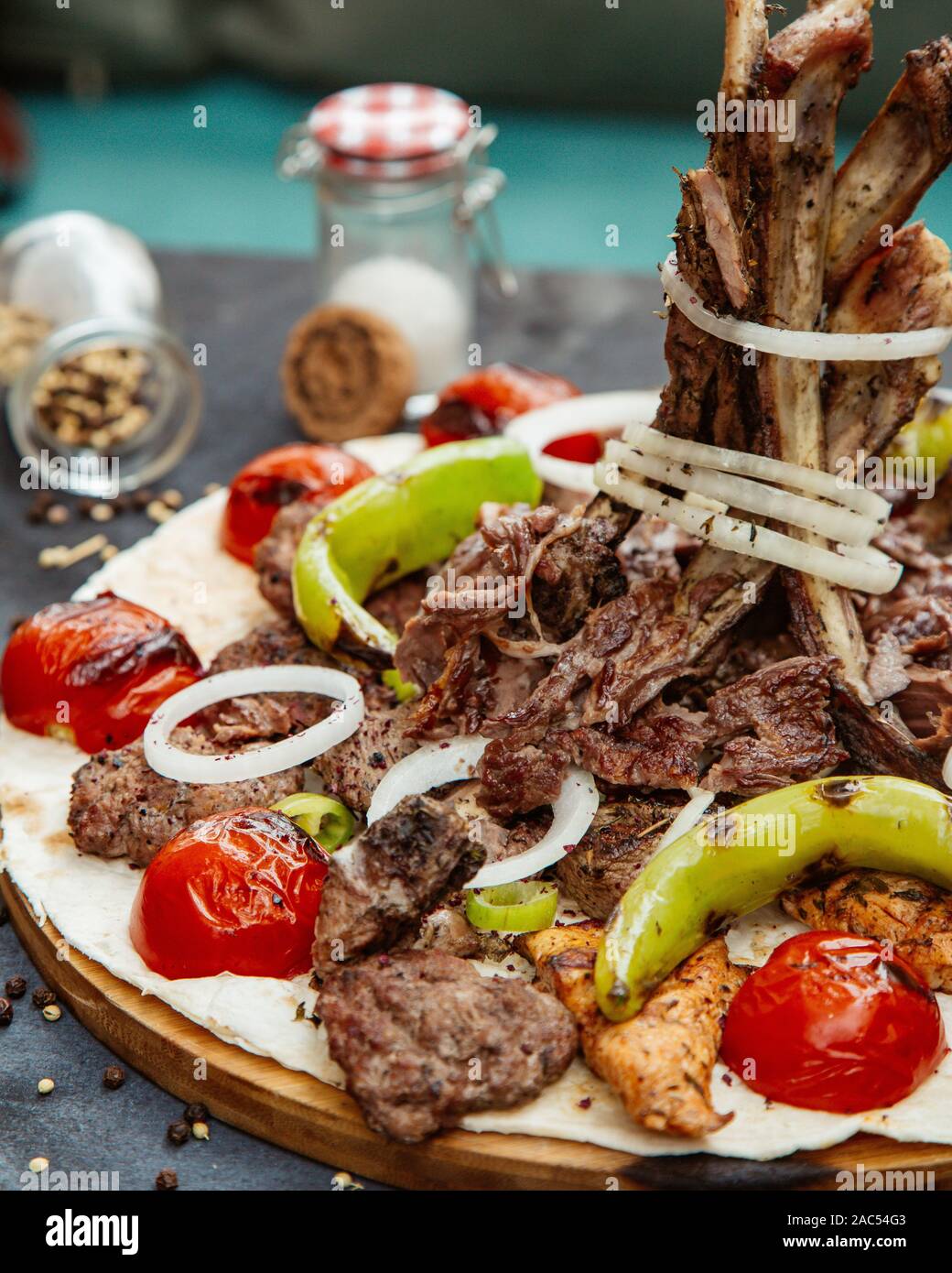 kebab set with fried vegetables Stock Photo - Alamy