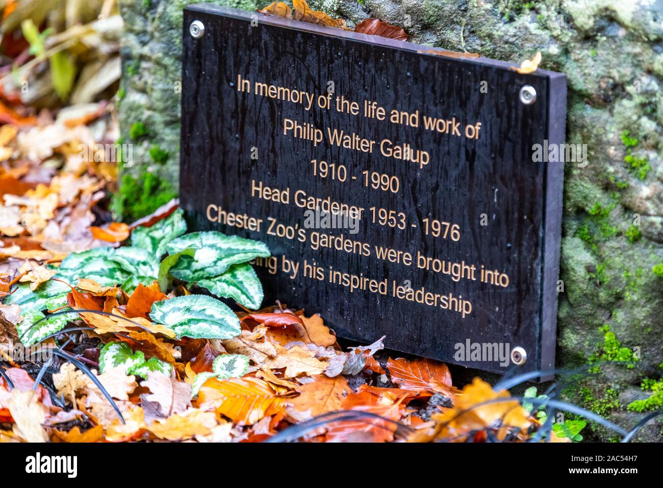 Dedication plaque remembering Philip Gallup, gardener in the gardens ...