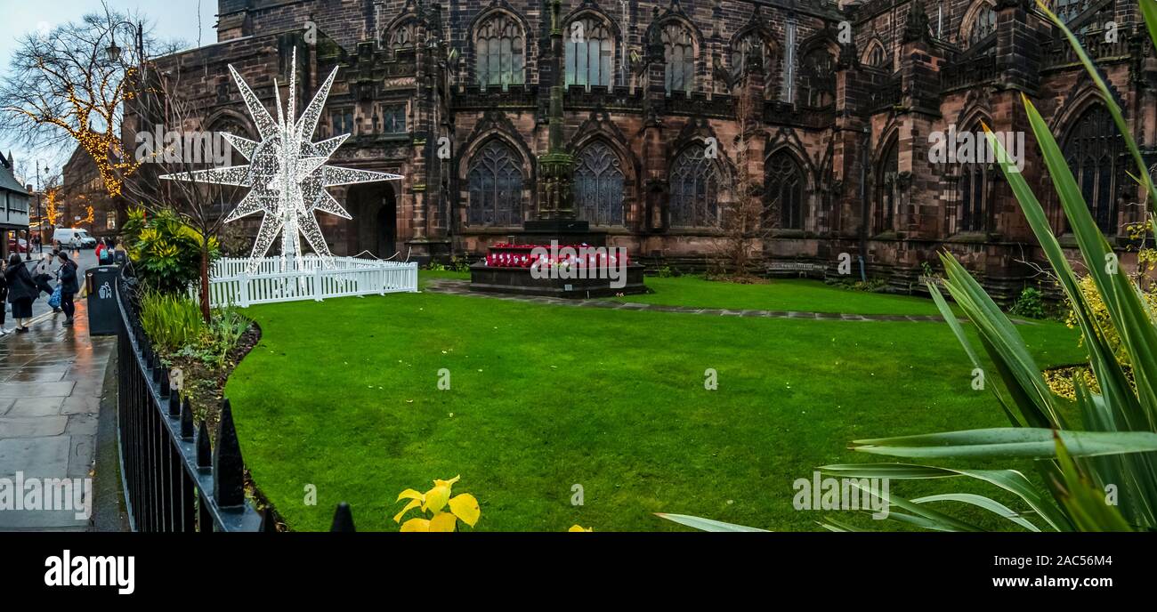 An illuminated Christmas decoration in the shape of a star in the ...