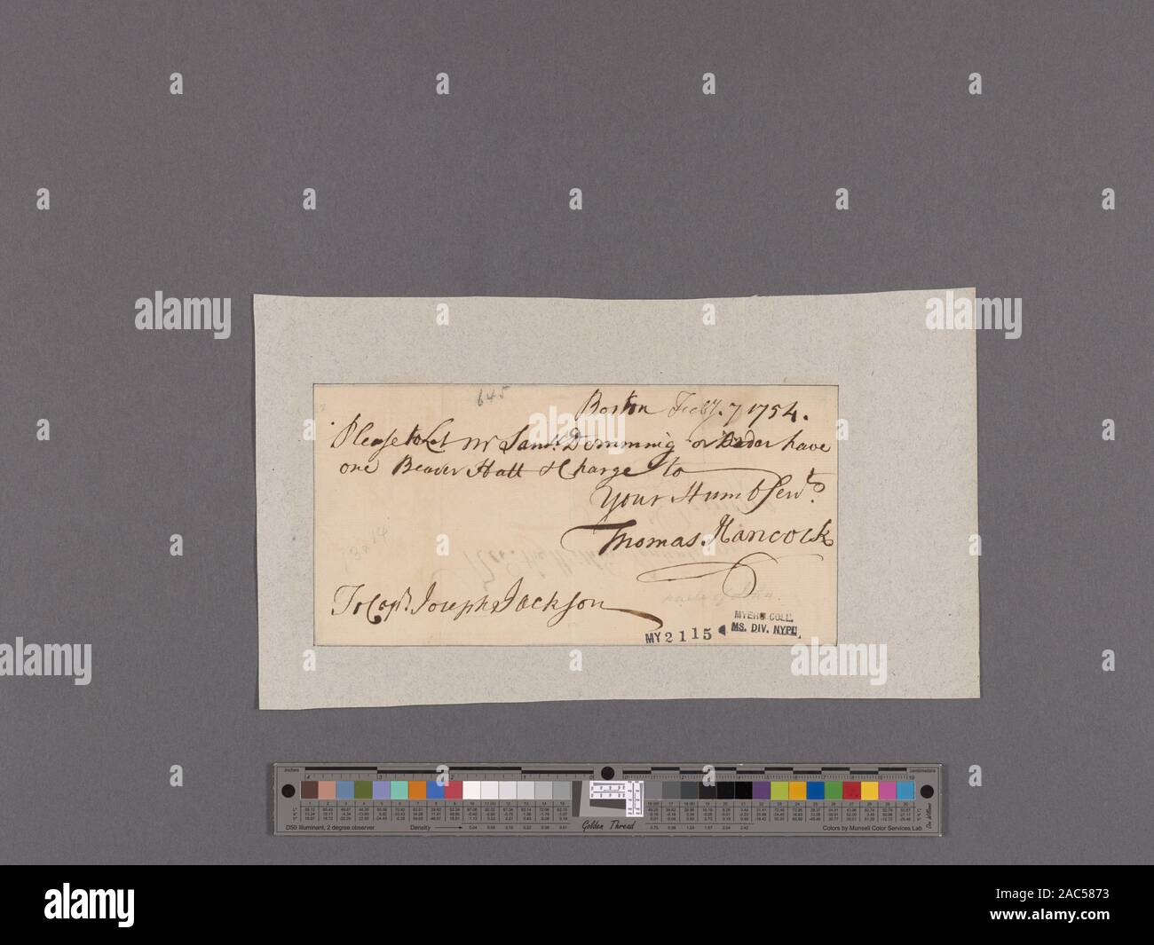 Hancock, Thomas Boston To Captain Joseph Jackson Hancock, Thomas ...