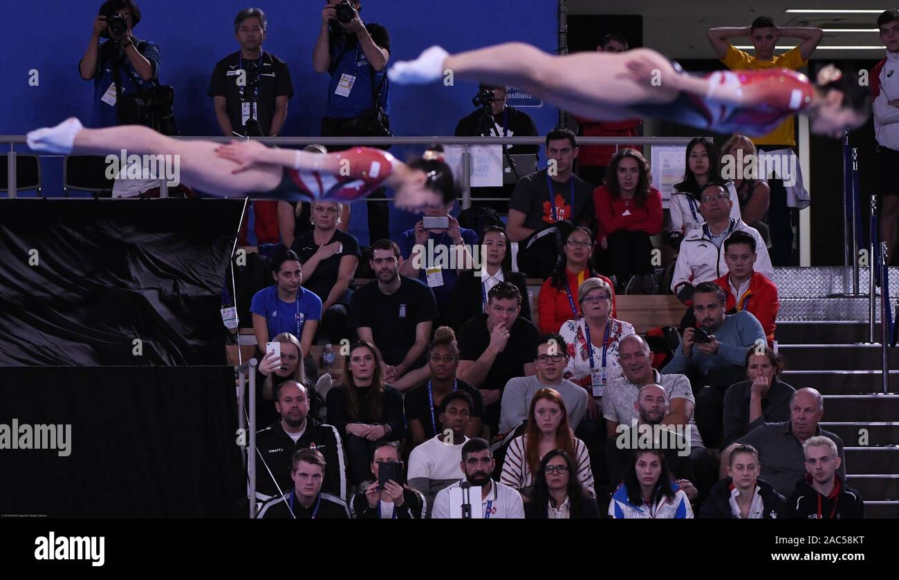 Tokyo, Japan. 30th Nov, 2019. Japan's Synchronised female Trampoline ...