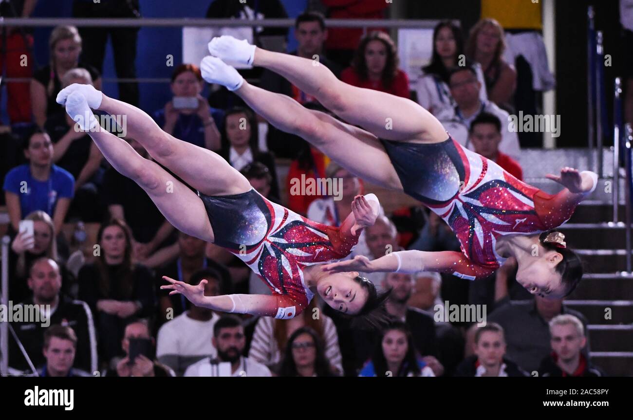Tokyo, Japan. 30th Nov, 2019. Japan's Synchronised female Trampoline ...