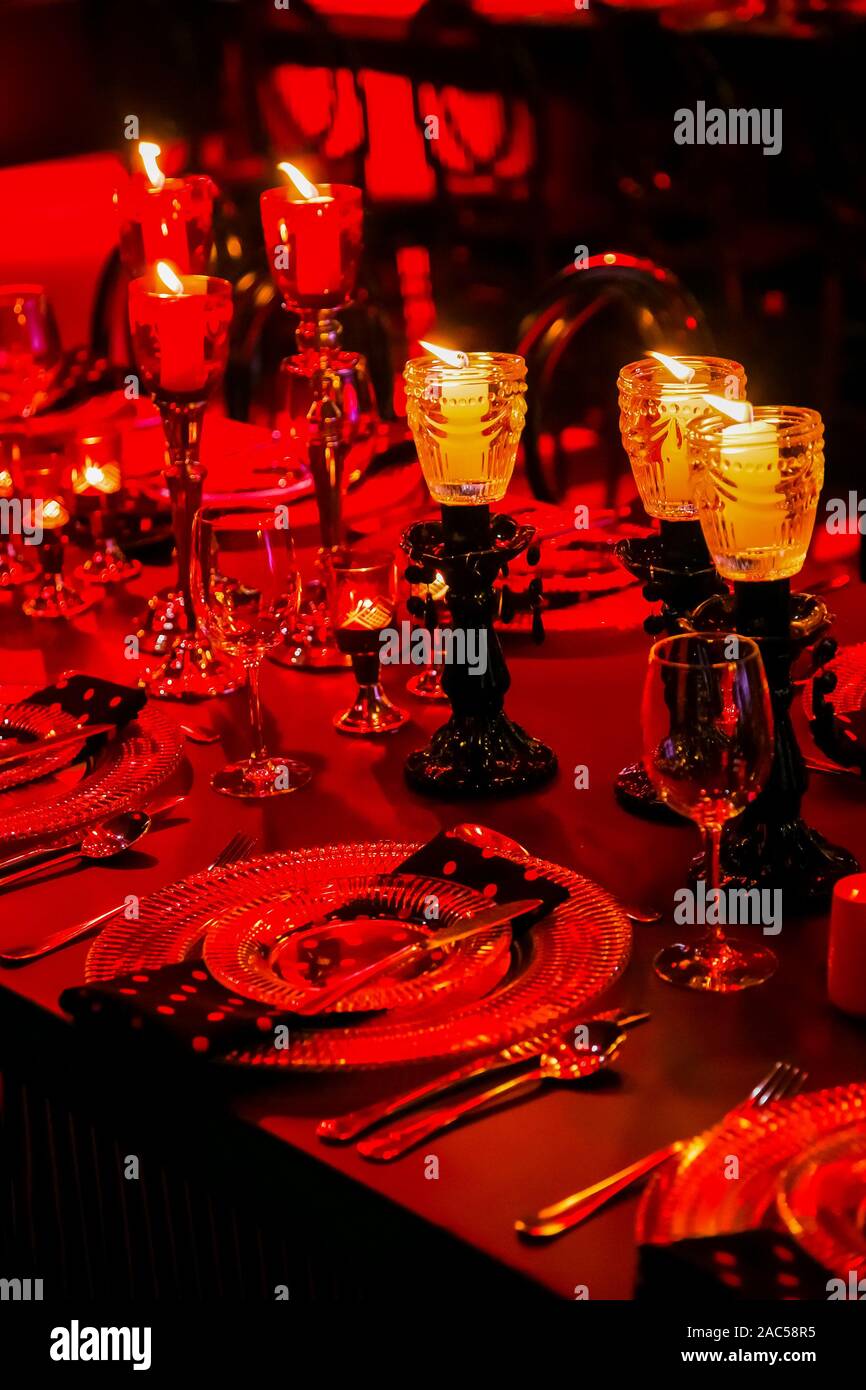Moody Red place setting at corporate Christmas Gala Event Party Stock ...