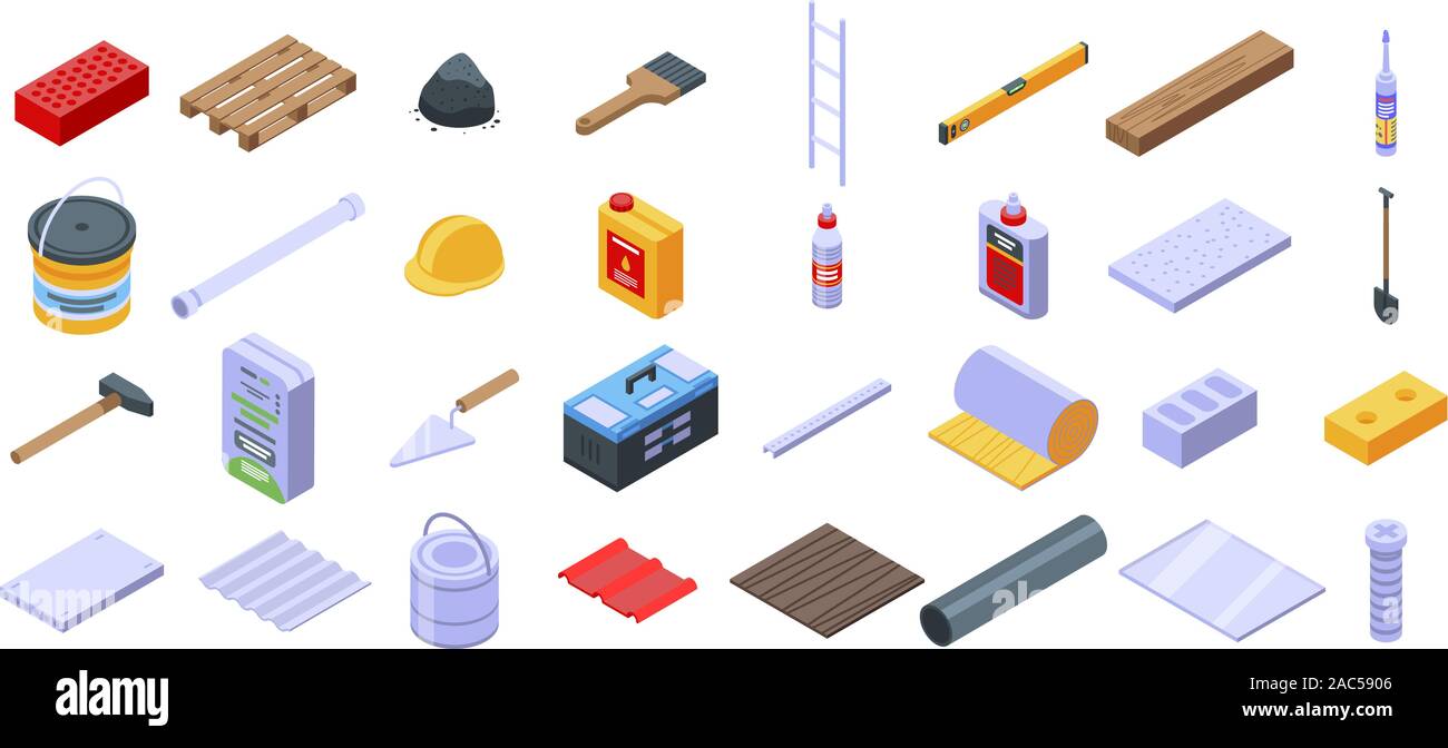Construction materials icons set, isometric style Stock Vector Image ...