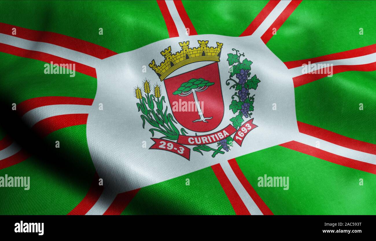 3D Waving Brazil City Flag of Curitiba Closeup View Stock Photo - Alamy