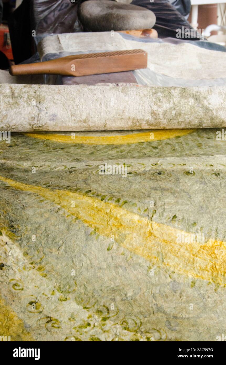 Finished tapa (or kapa) dyed with several colorful native plants, made ...