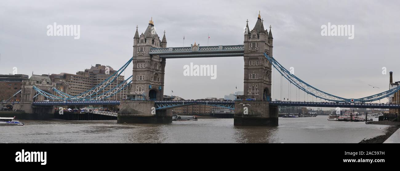 tower bridge, a historic drawbridge over Thames River in London on ...