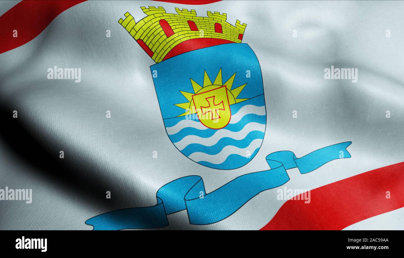 3D Waving Brazil City Flag of Florianopolis Closeup View Stock Photo ...