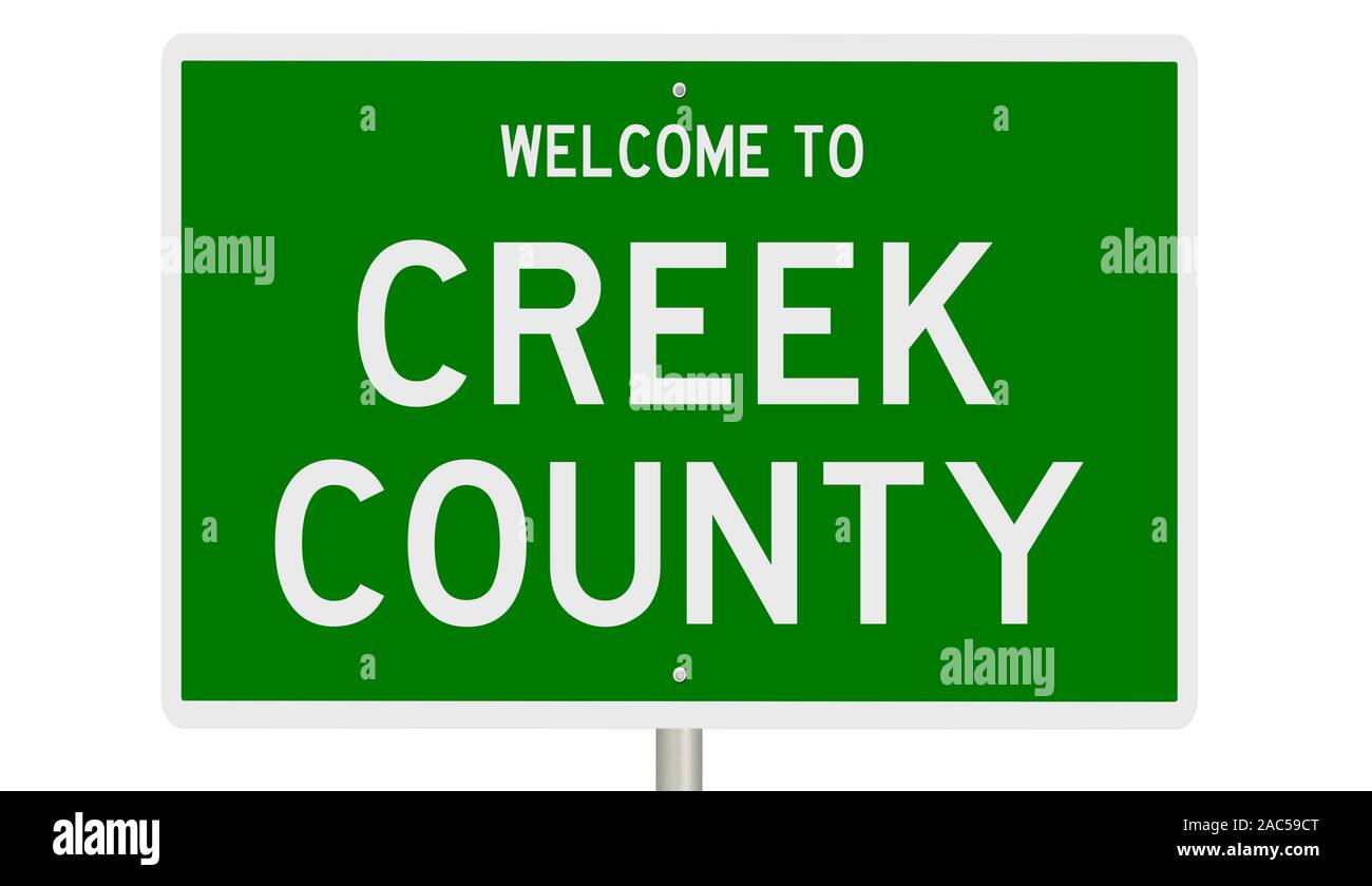 Rendering of a green 3d highway sign for Creek County Stock Photo - Alamy