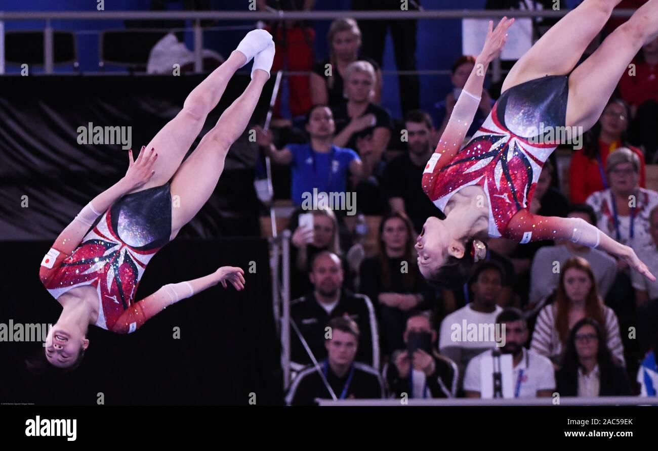 Tokyo, Japan. 30th Nov, 2019. Japan's Synchronised female Trampoline ...