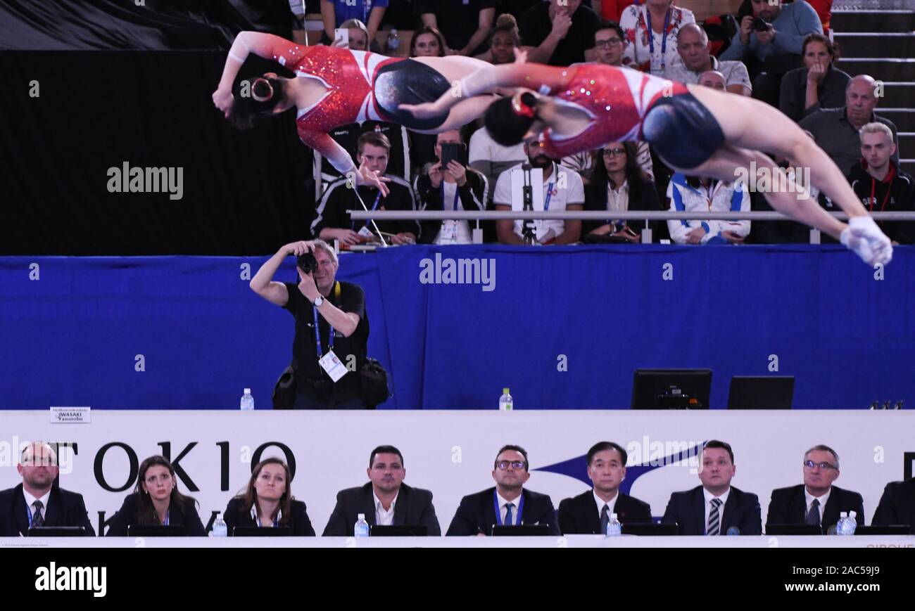 Tokyo, Japan. 30th Nov, 2019. Japan's Synchronised female Trampoline ...