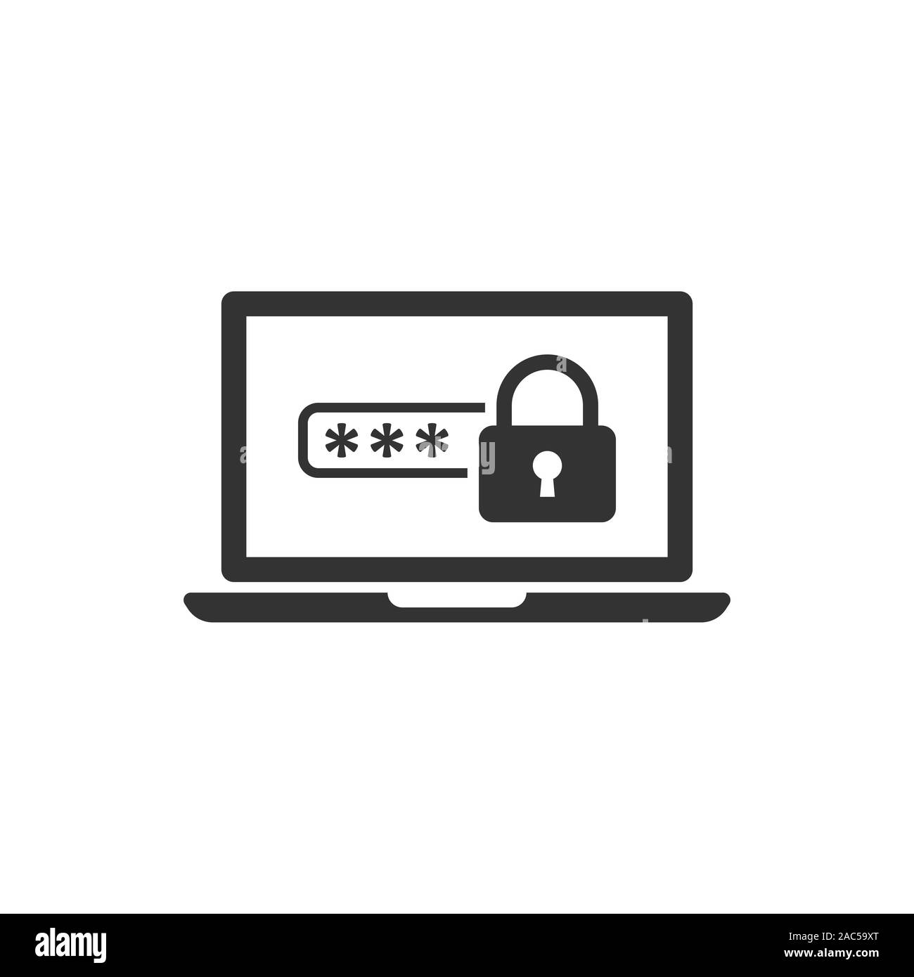 Laptop with password icon in flat style. Computer access vector ...