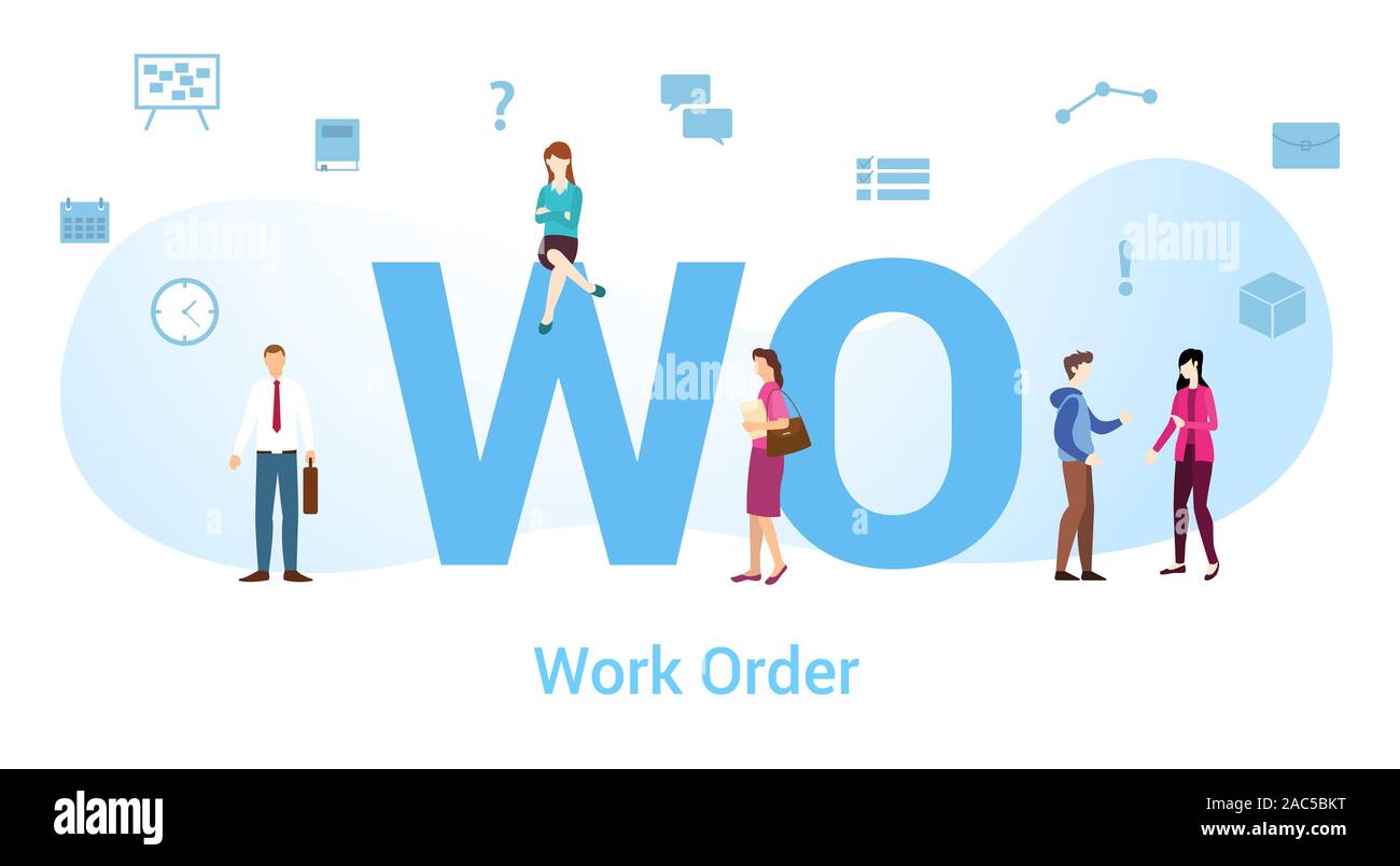 wo work order concept with big word or text and team people with modern ...