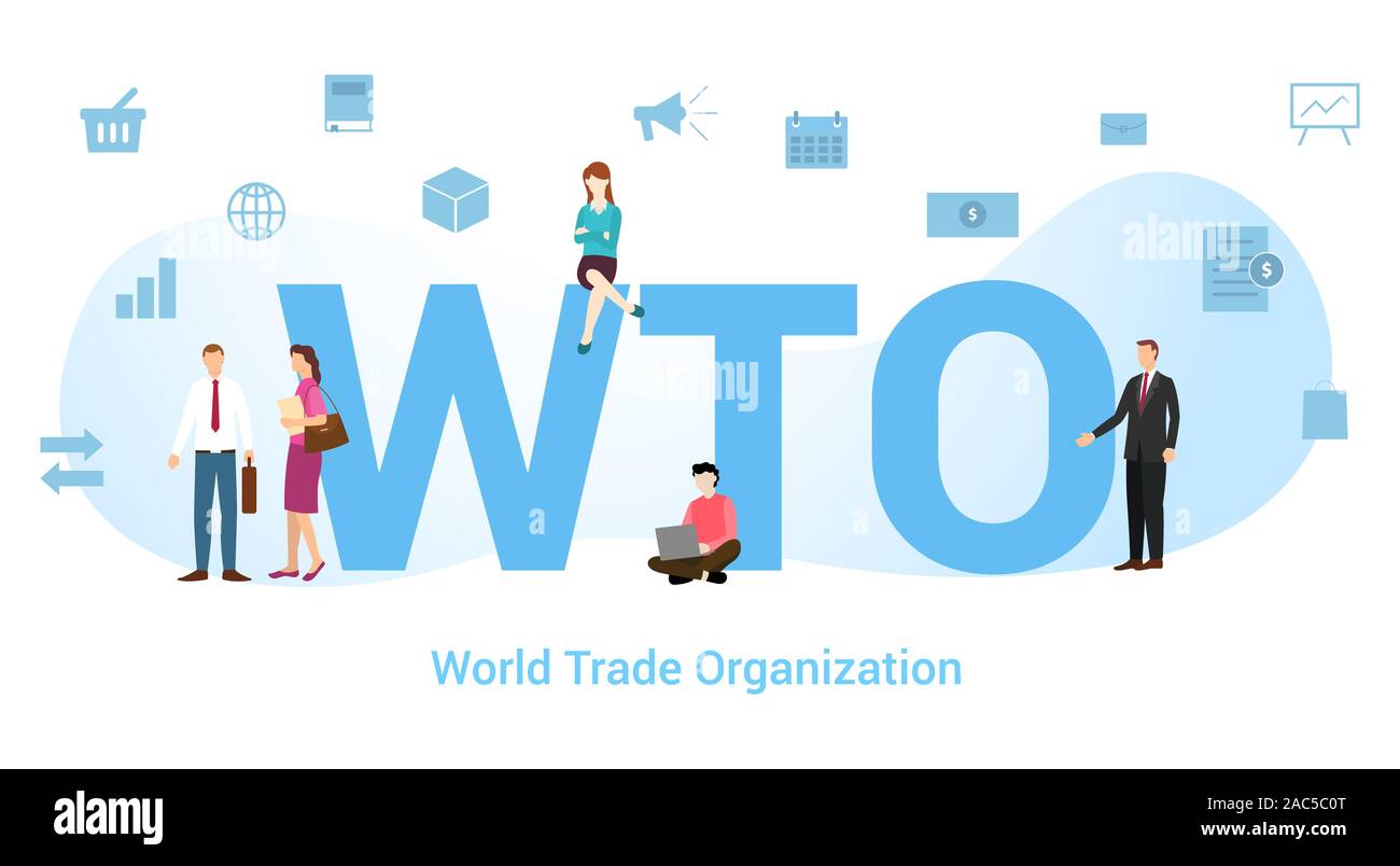 wto world trade organization concept with big word or text and team ...