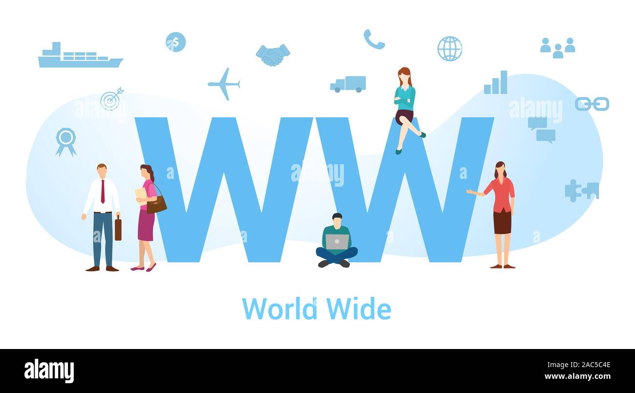 ww world wide concept with big word or text and team people with modern ...
