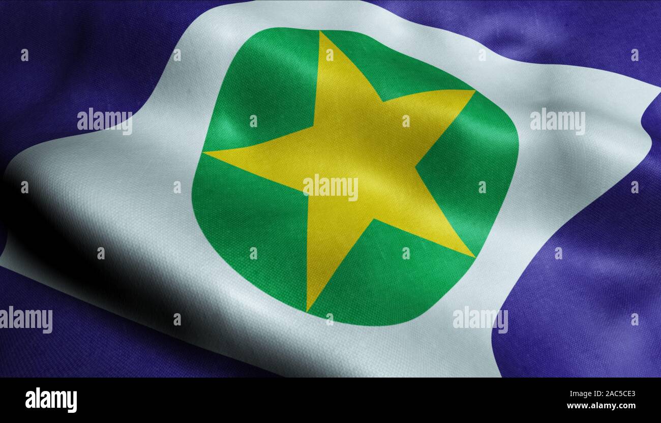 3D Waving Brazil Province Flag of Mato Grosso Closeup View Stock Photo ...