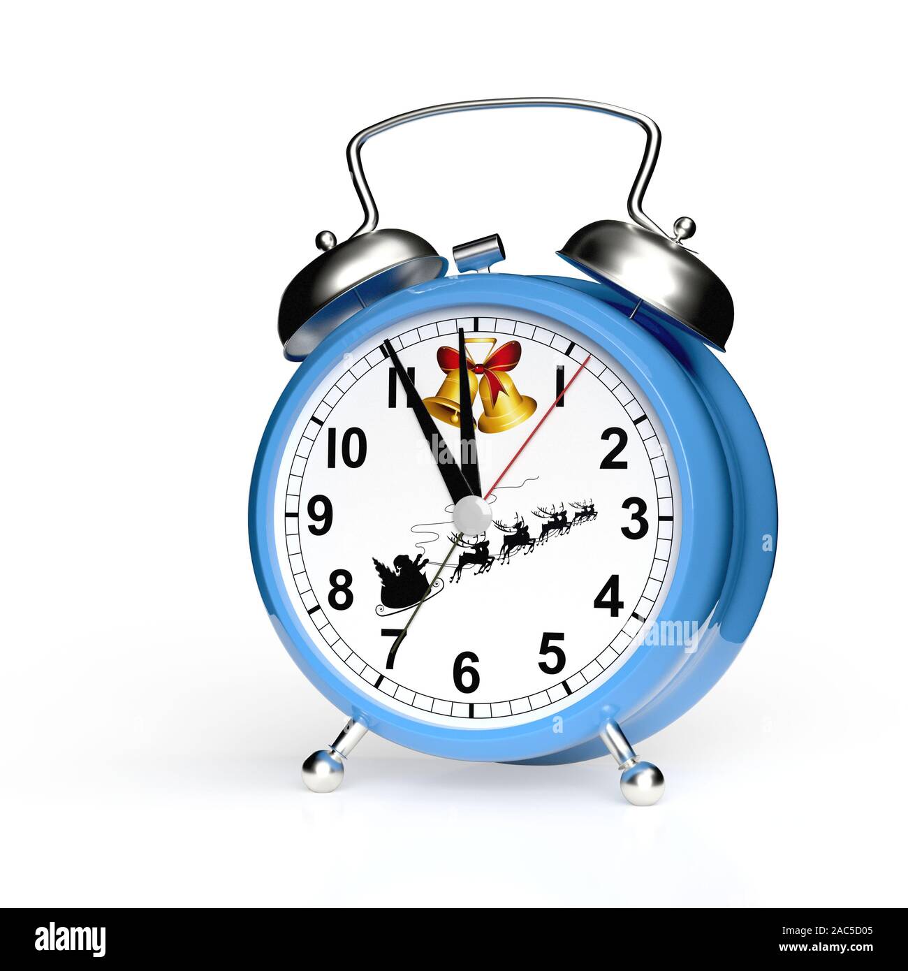 It's christmas time. Alarm clock isolated on white background. 3D ...