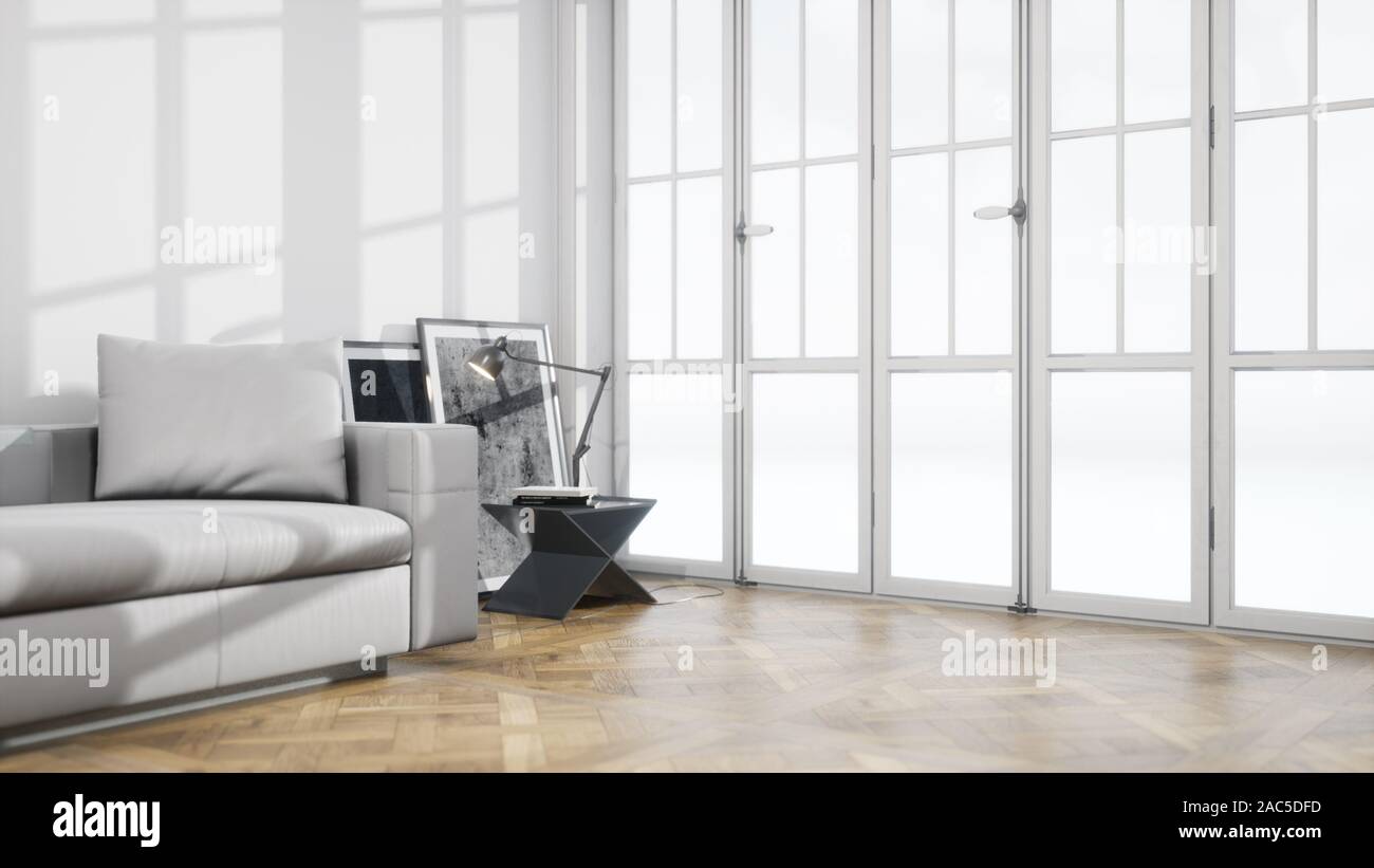 Modern design living room interior with beautiful view . 3D rendering ...