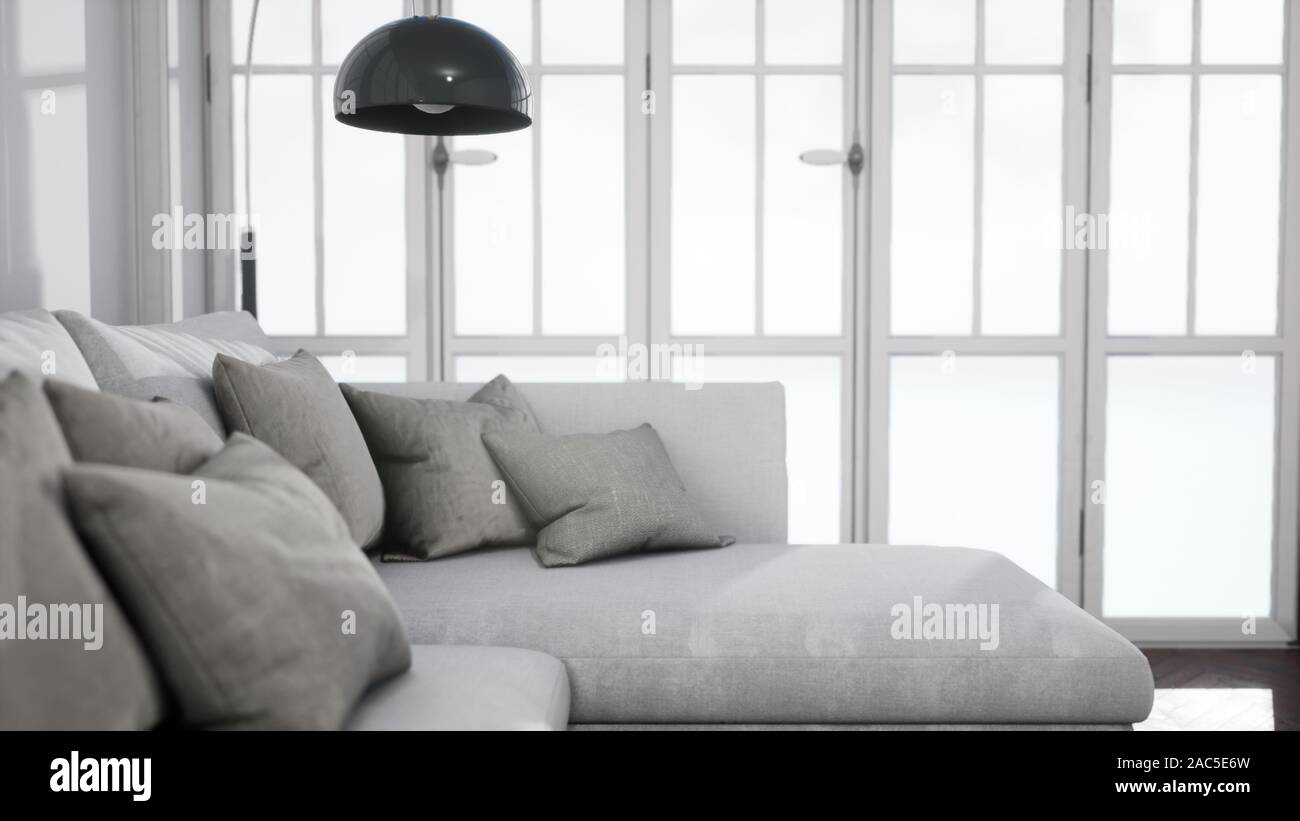 Modern design living room interior with beautiful view . 3D rendering ...