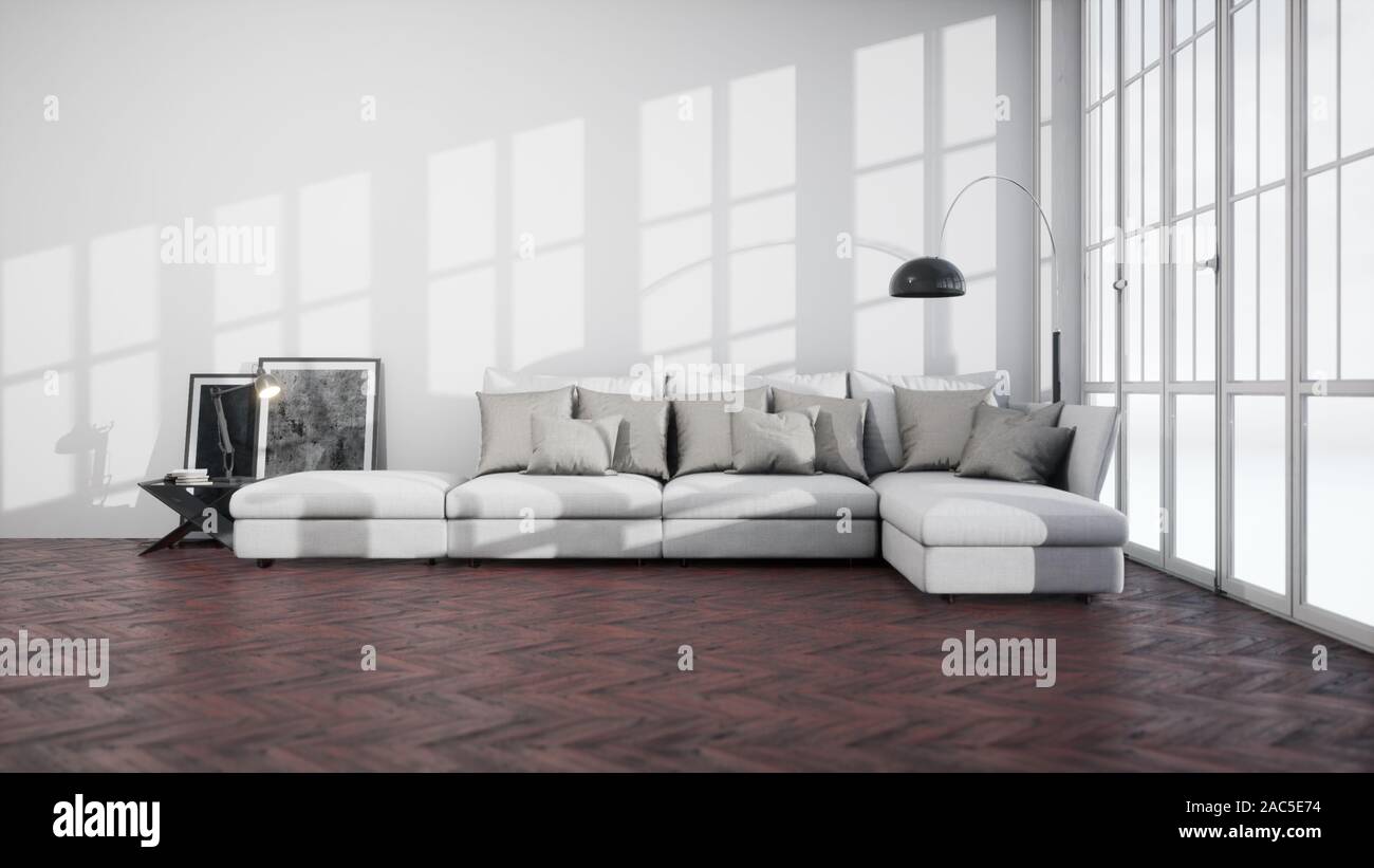 Modern design living room interior with beautiful view . 3D rendering ...