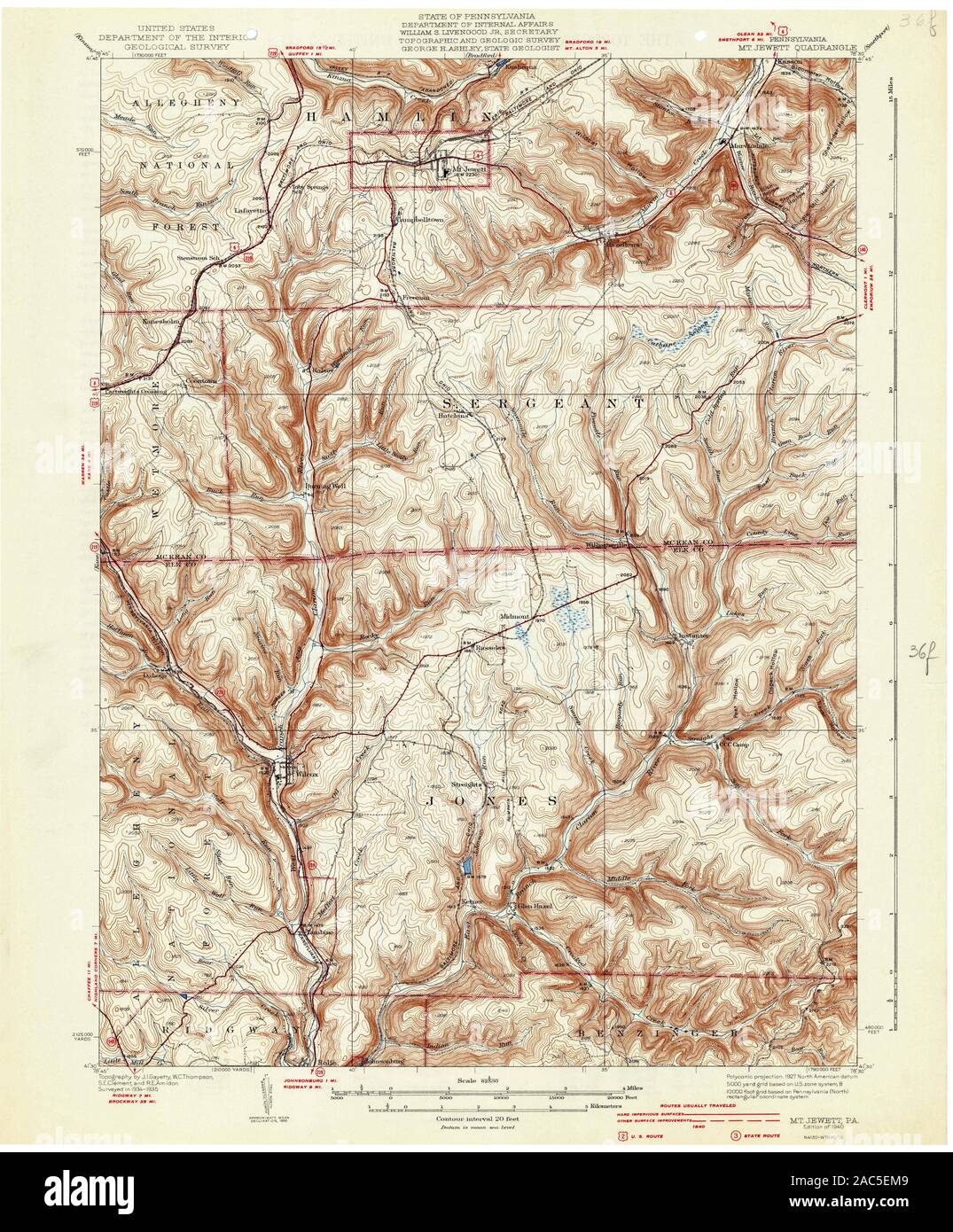 USGS TOPO Map Pennsylvania PA Mt Jewett 171662 1940 62500 Restoration ...
