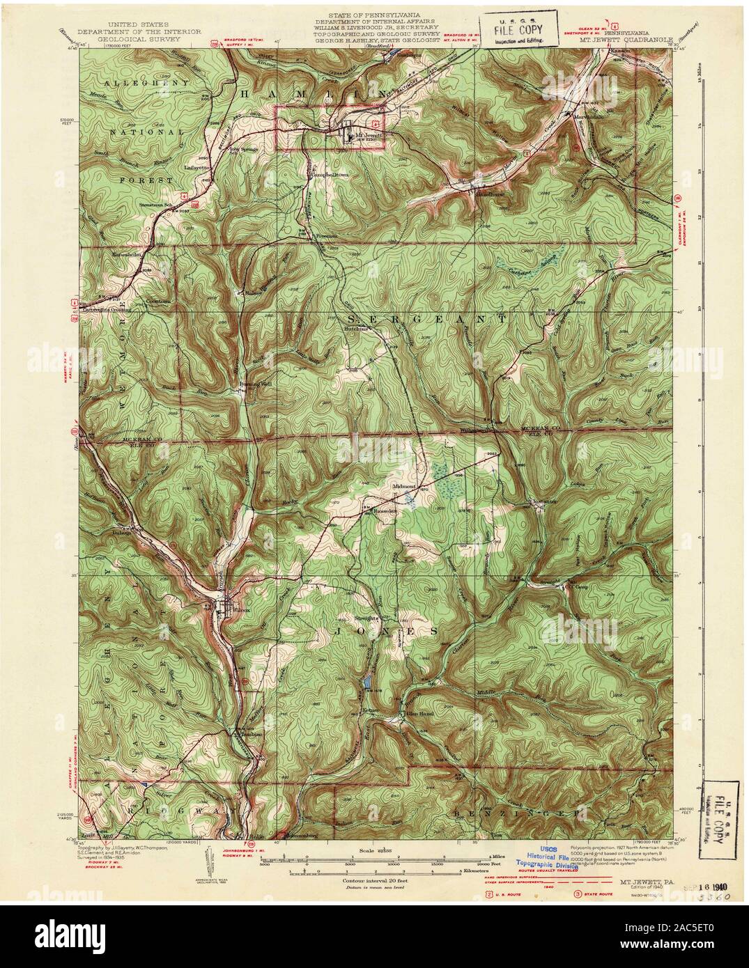 Pennsylvania map 1940 hi-res stock photography and images - Alamy
