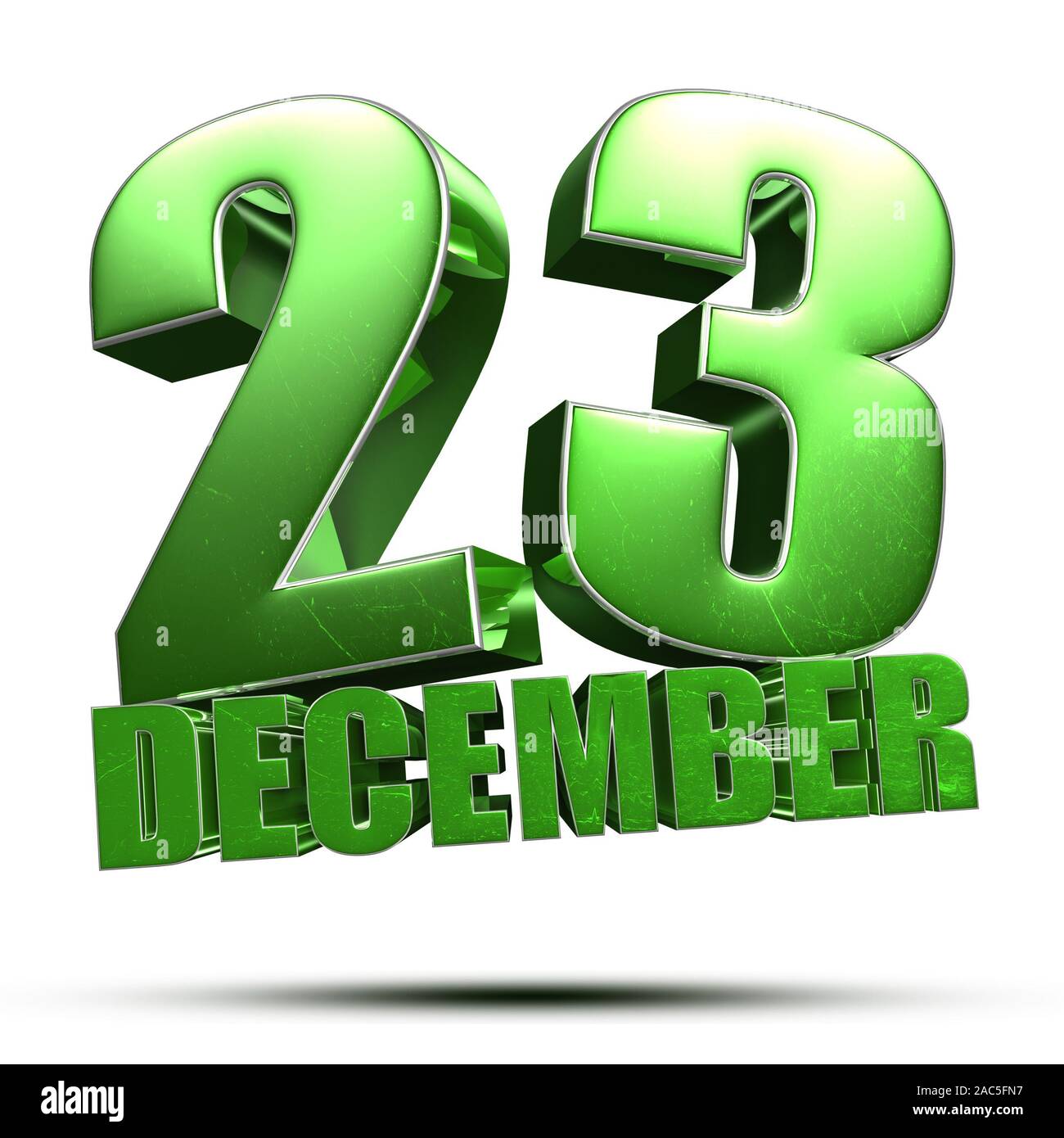 December 23 green 3d illustration on white background.(with Clipping ...
