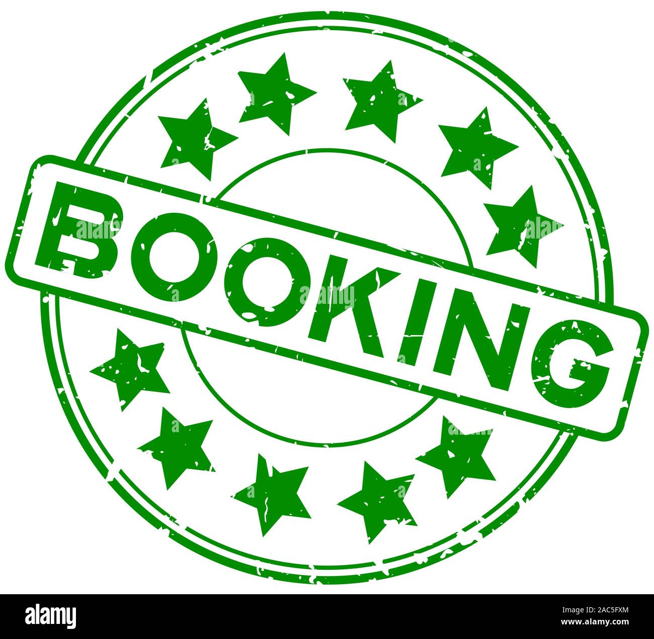 Grunge green booking word with star icon round rubber seal stamp on ...