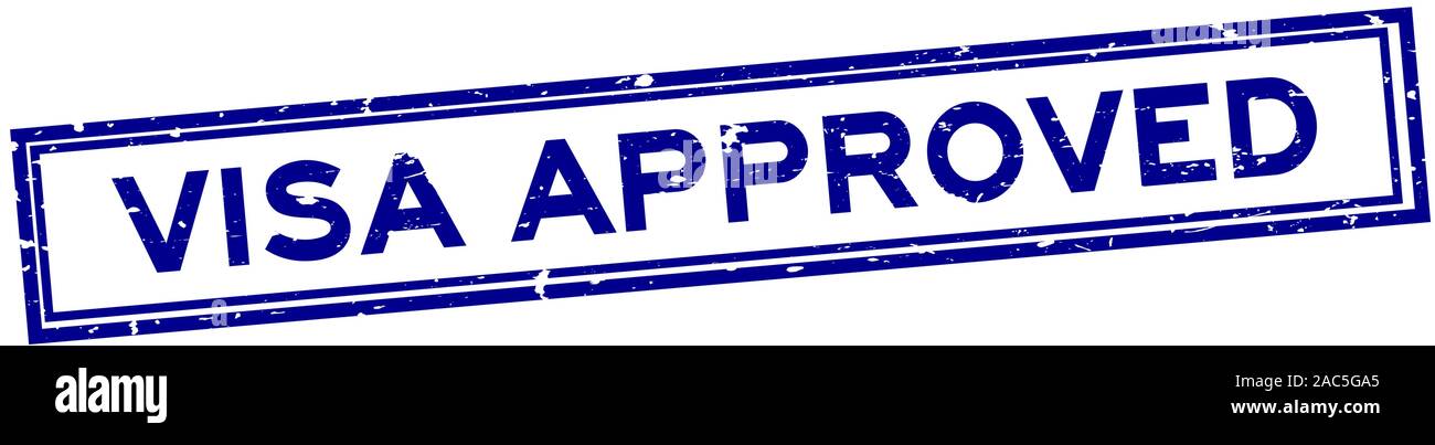 Grunge blue visa approved word rubber seal stamp on white background ...