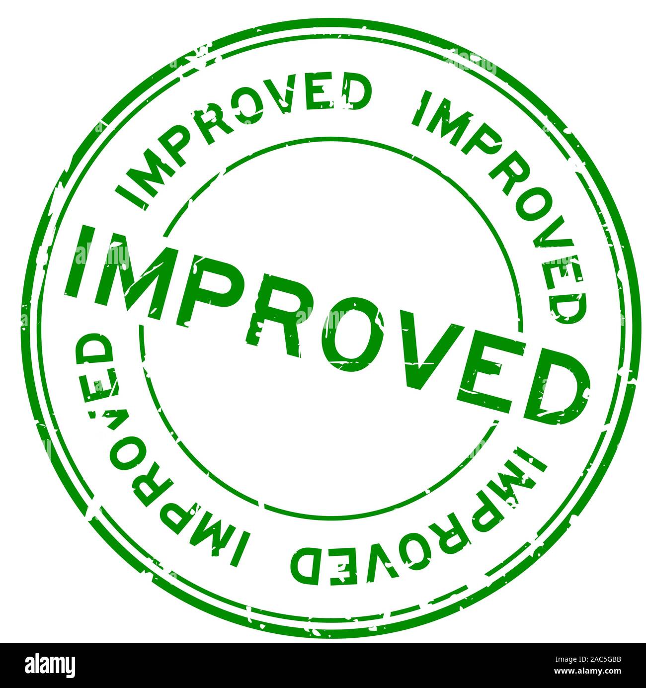 Grunge green improved word round rubber seal stamp on white background ...
