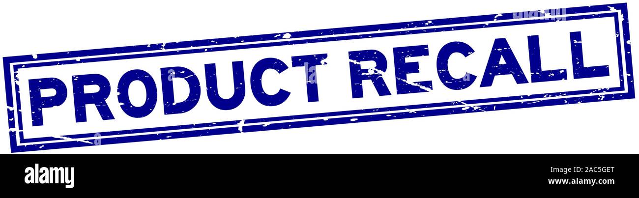 Grunge blue product recall word square rubber seal stamp on white ...