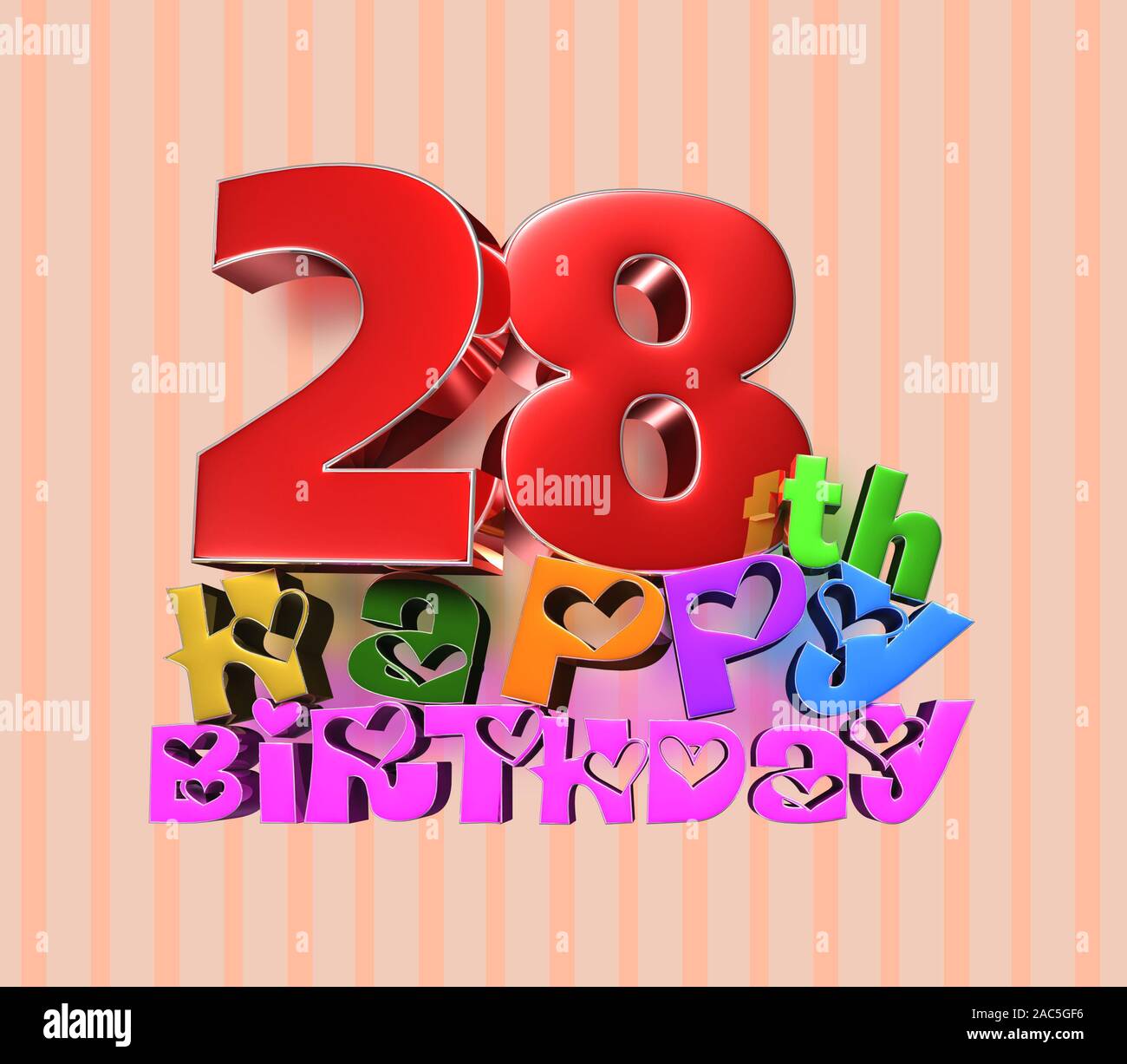 Happy Birthday 28 th 3d illustration Light orange Stripes Background ...