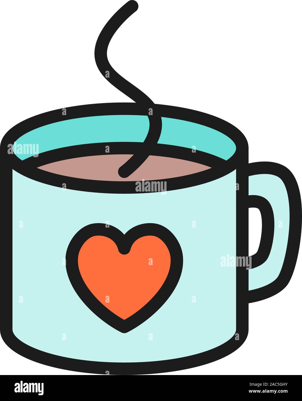 Hot cup with heart, valentine day flat color icon Stock Vector Image ...