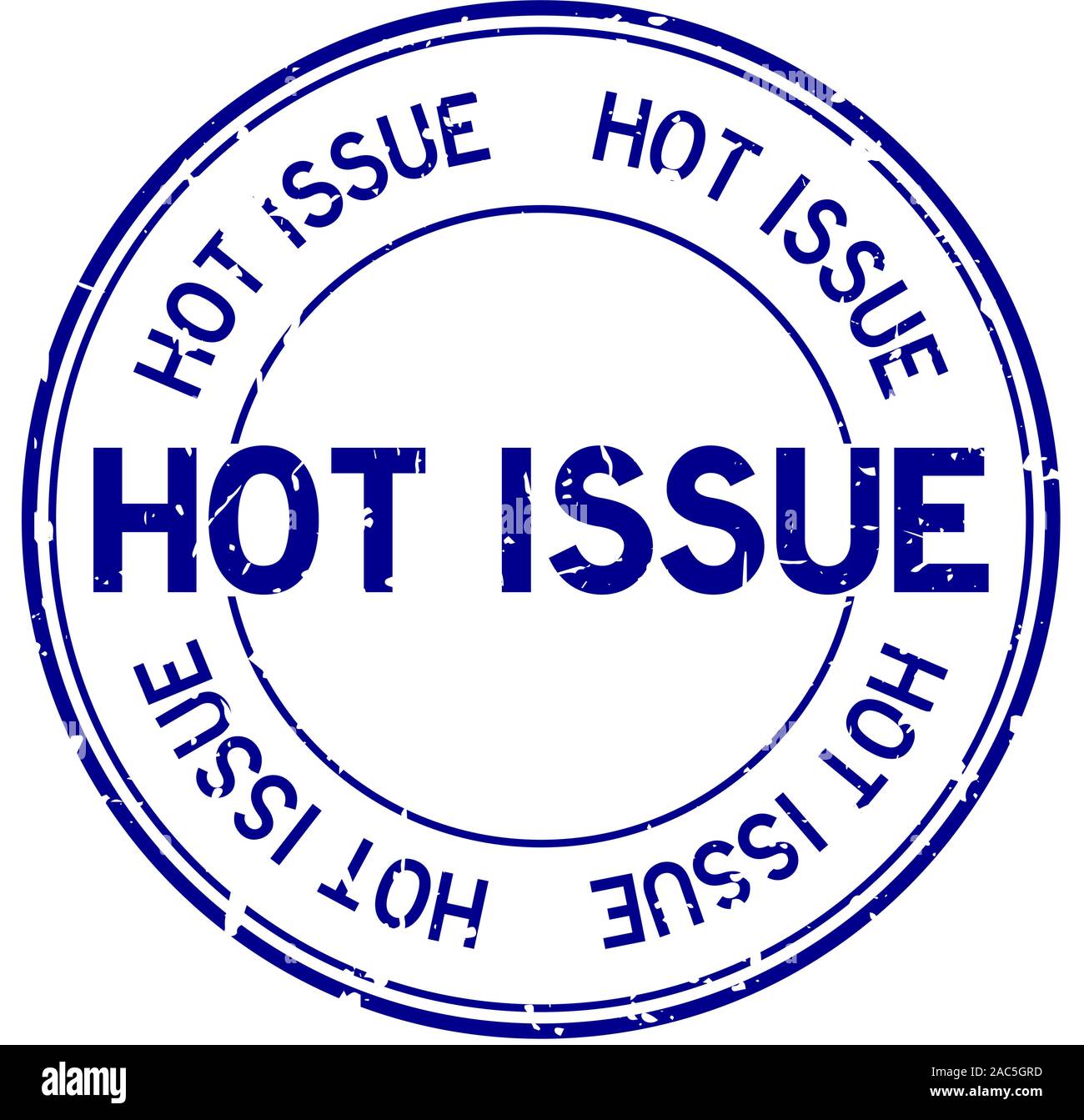 Grunge blue hot issue word round rubber seal stamp on white background ...