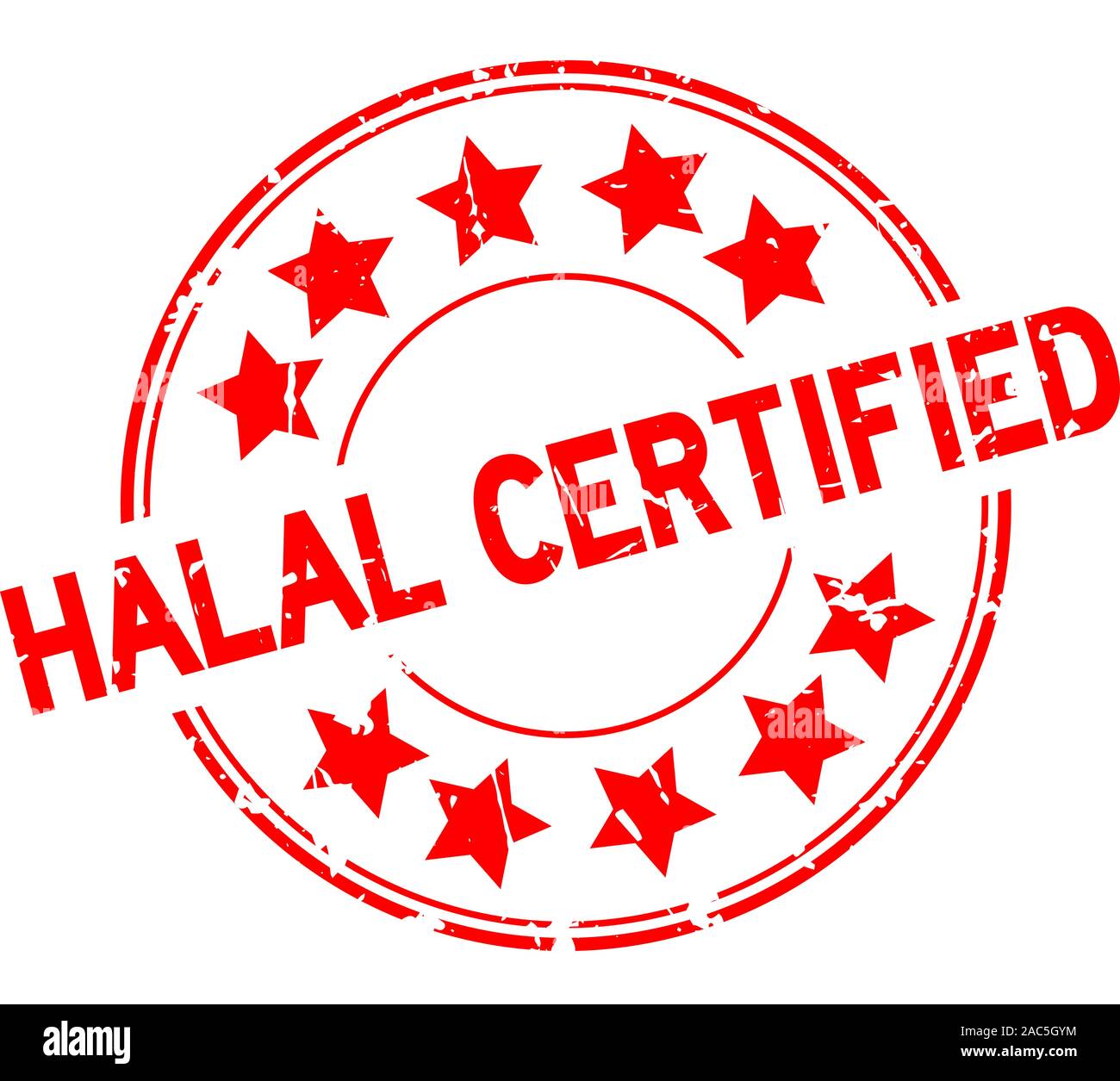 Grunge red halal certified word with star icon round rubber seal stamp on white background Stock ...