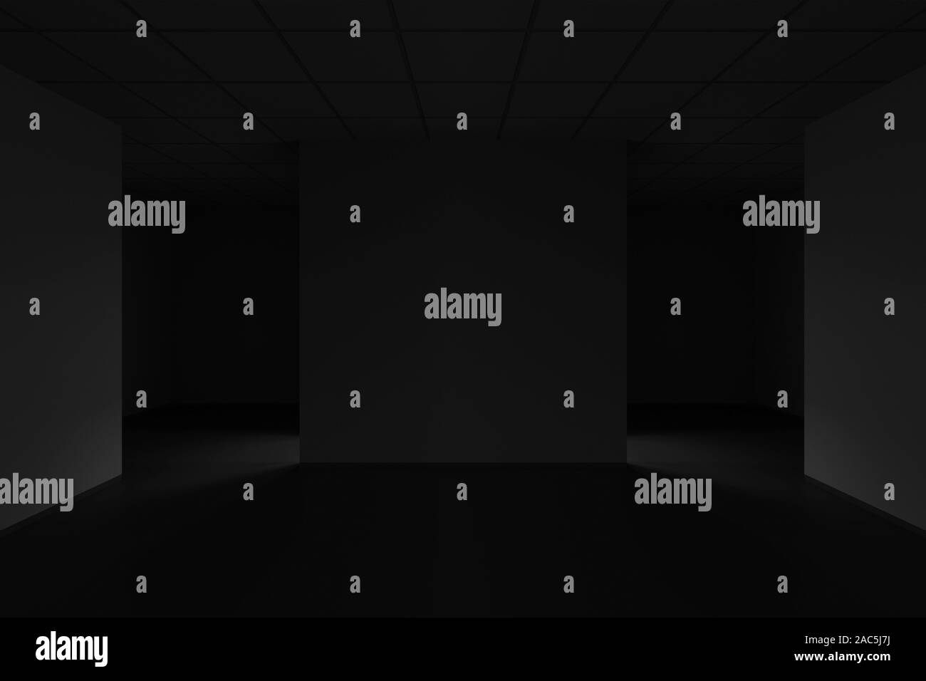 Dark symmetrical empty office interior background, 3d rendering ...