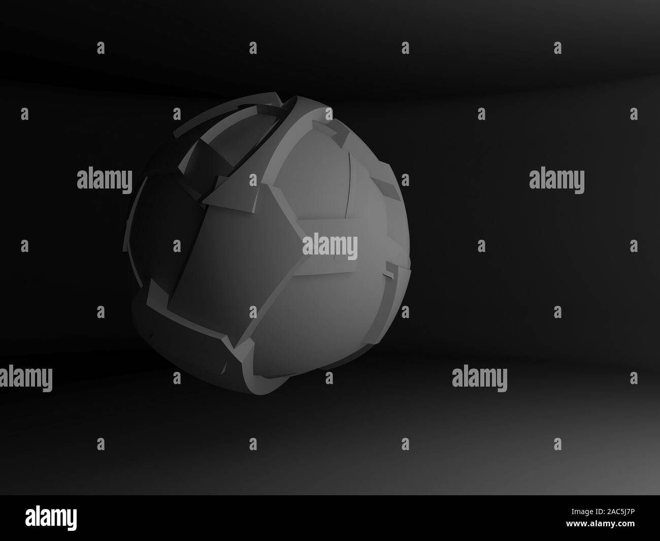 Abstract flying spherical object with chaotic fragmentation is in black ...