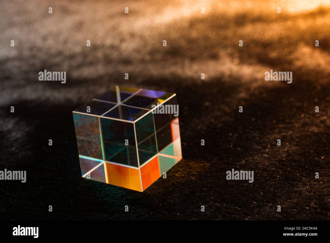 Optical glass cube Light dispersion,spectrum. Physics optics ray refractions Stock Photo - Alamy