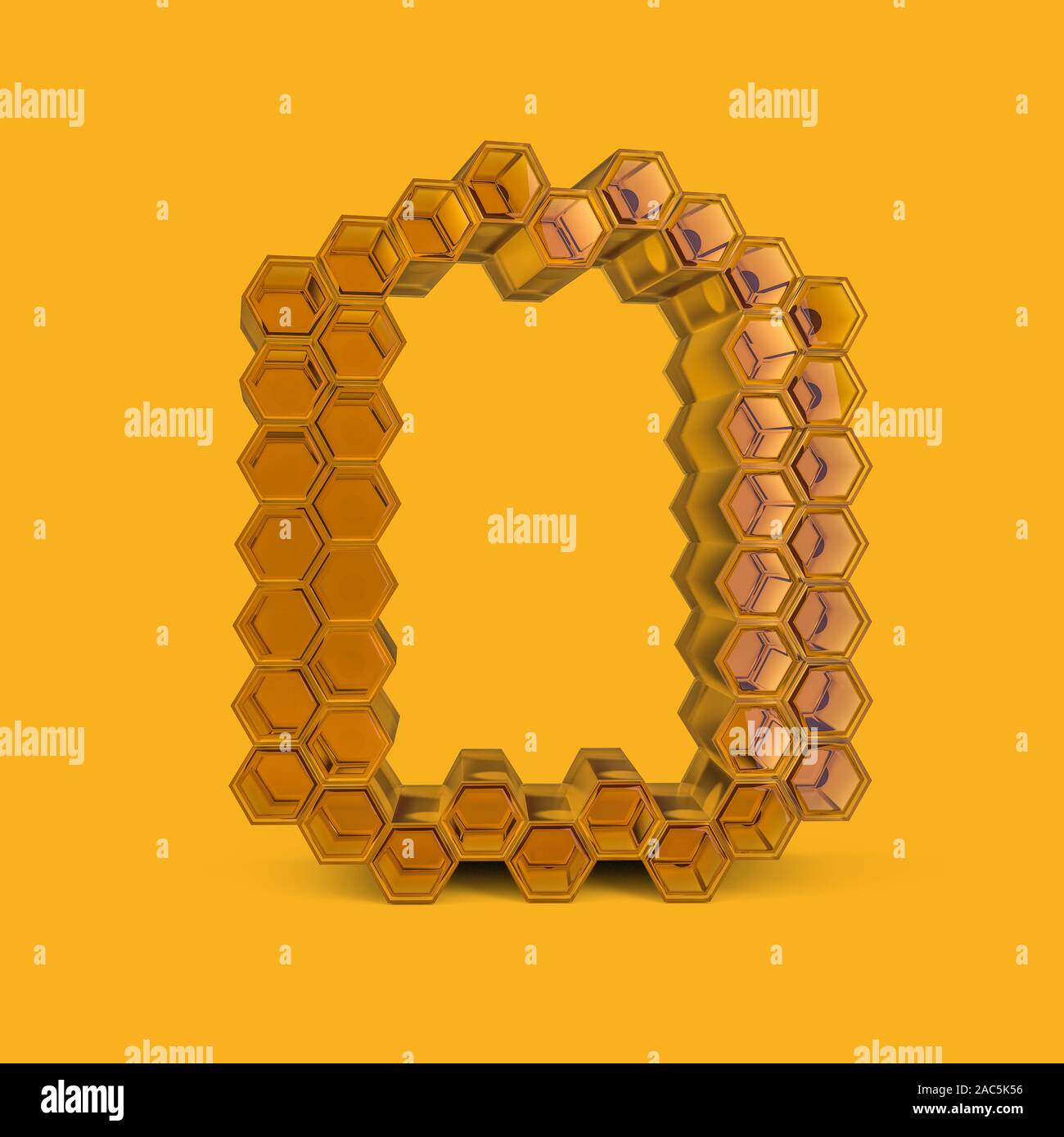 Capital letter O. Uppercase. Honey font on a yellow background. 3D ...
