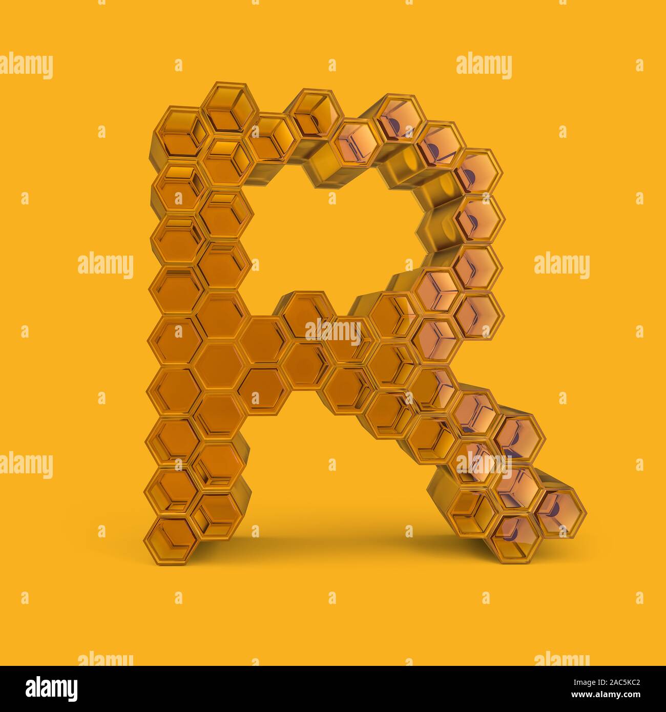 Capital letter R. Uppercase. Honey font on a yellow background. 3D ...