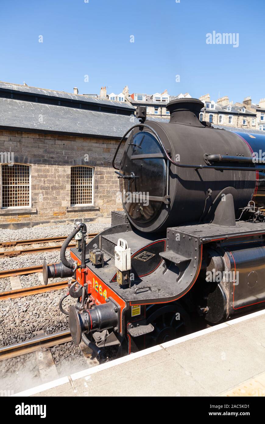 The front of an LNER steam train is pictured in Whitby Station on the ...