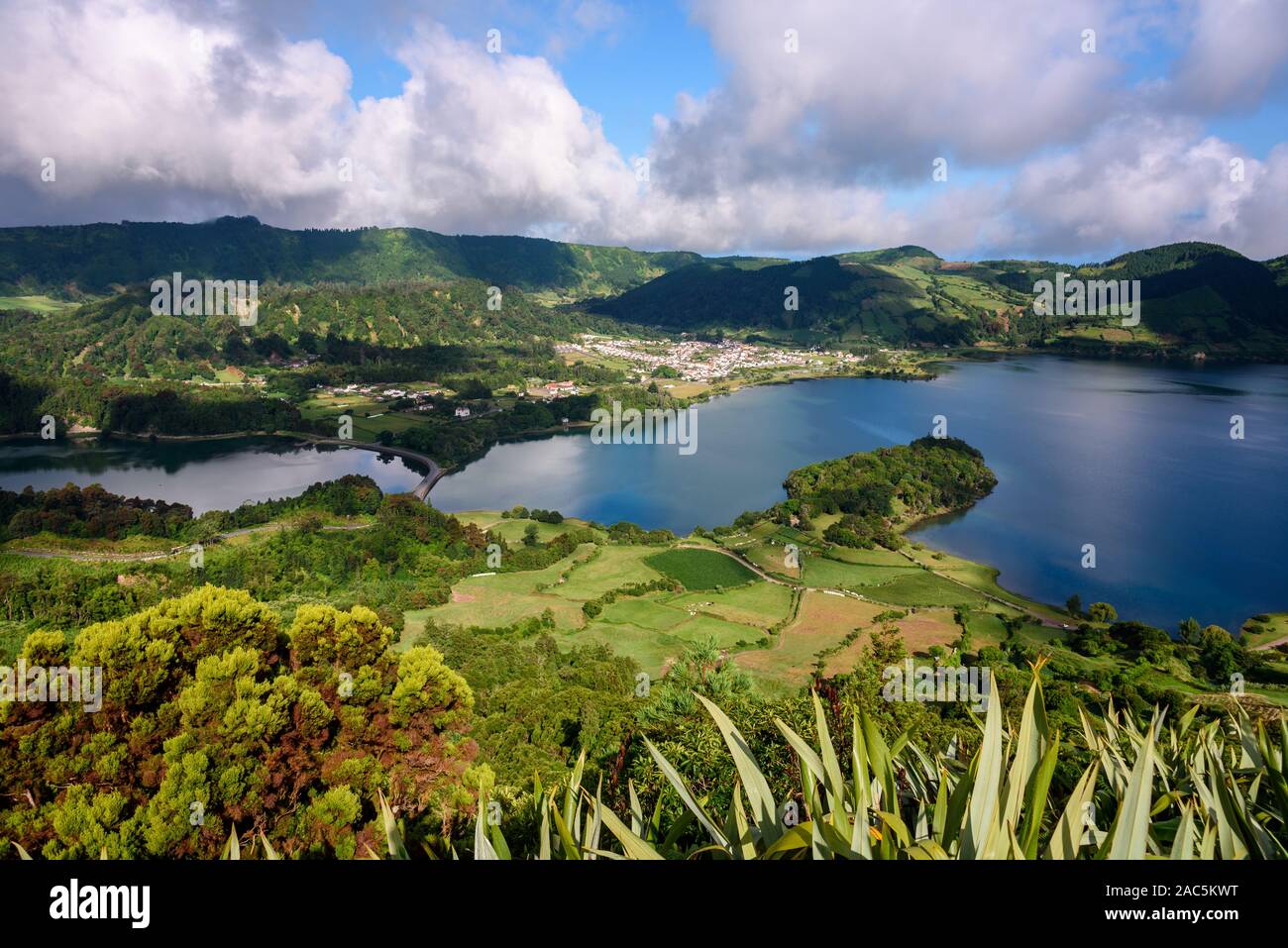 landscape of sete cidades volcano's lake. azores, portugal Stock Photo ...