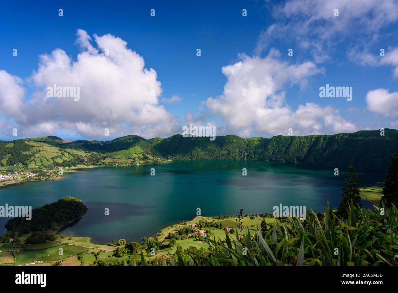 landscape of sete cidades volcano's lake. azores, portugal Stock Photo ...
