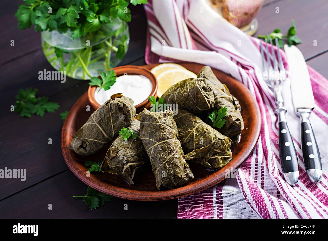 Lebanese stuffed grape leaves hi-res stock photography and images - Alamy