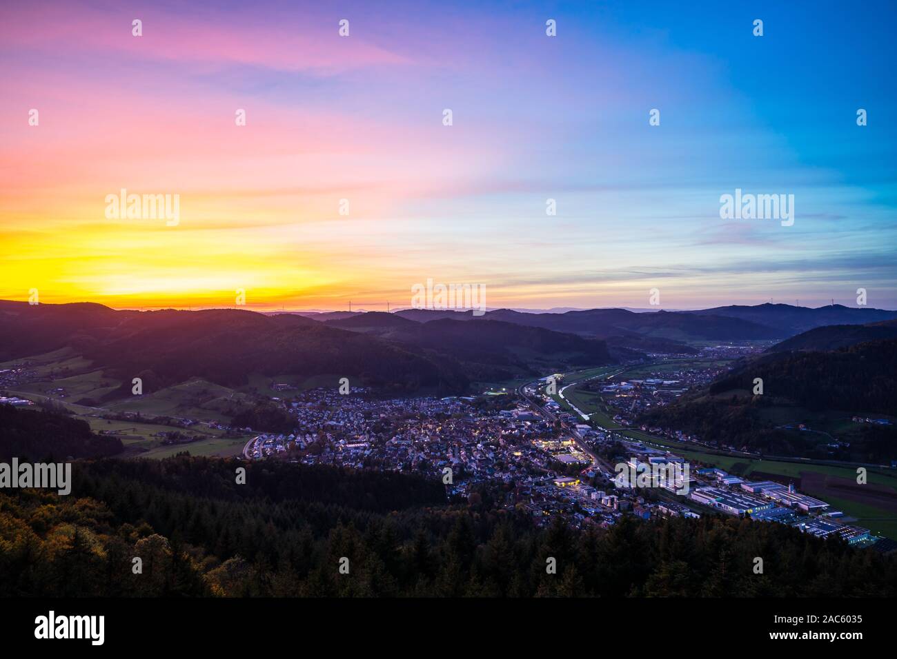Germany, Magical sunset sky over black forest village haslach im ...